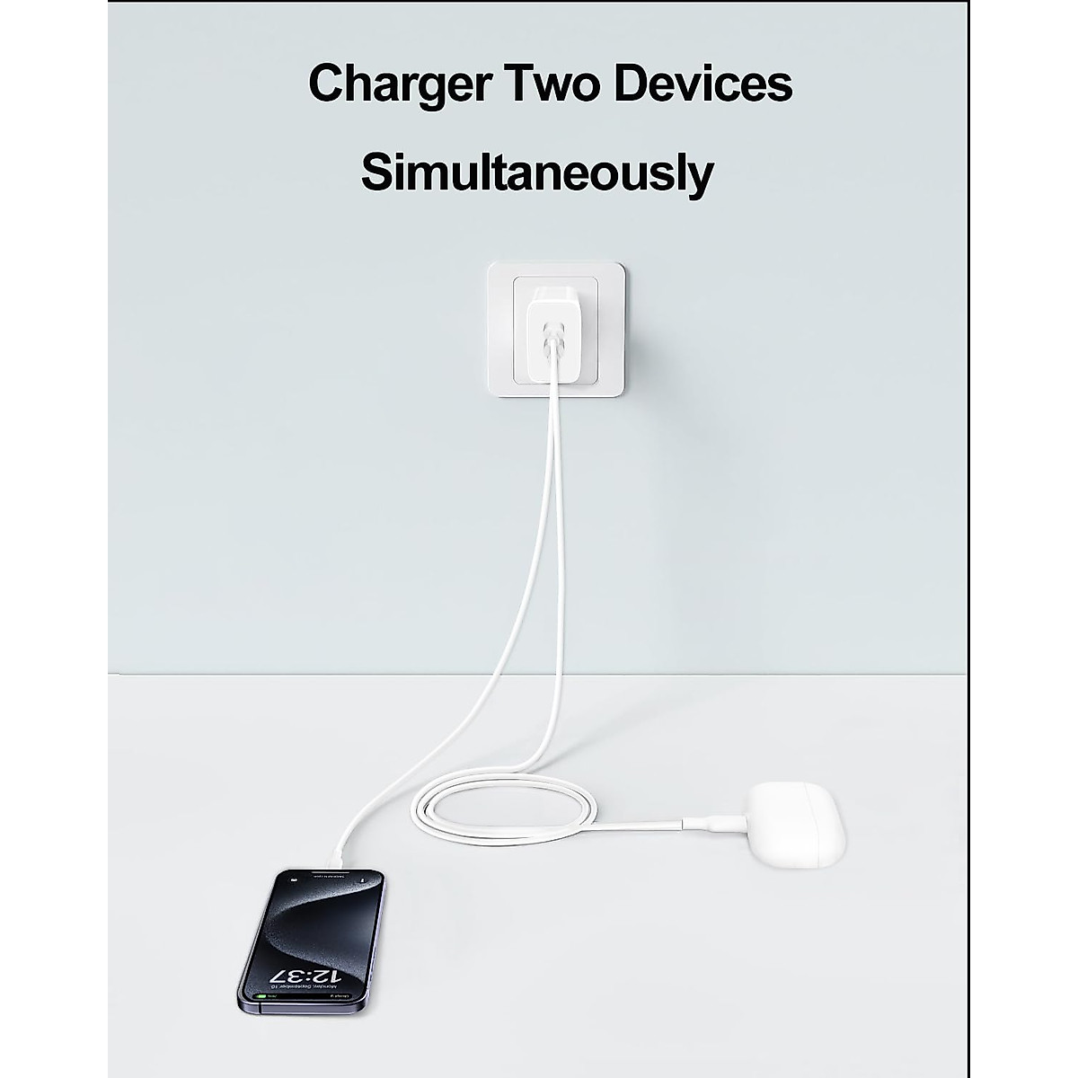iPhone 15 Charger, 2Pack 20W 2-Port Compact Foldable Fast USB C Charger Block with 10ft USB C to C Charging Cable for iPhone 15/15 Pro/15 Pro Max/15 Plus, iPad Pro/Air, iPad 10