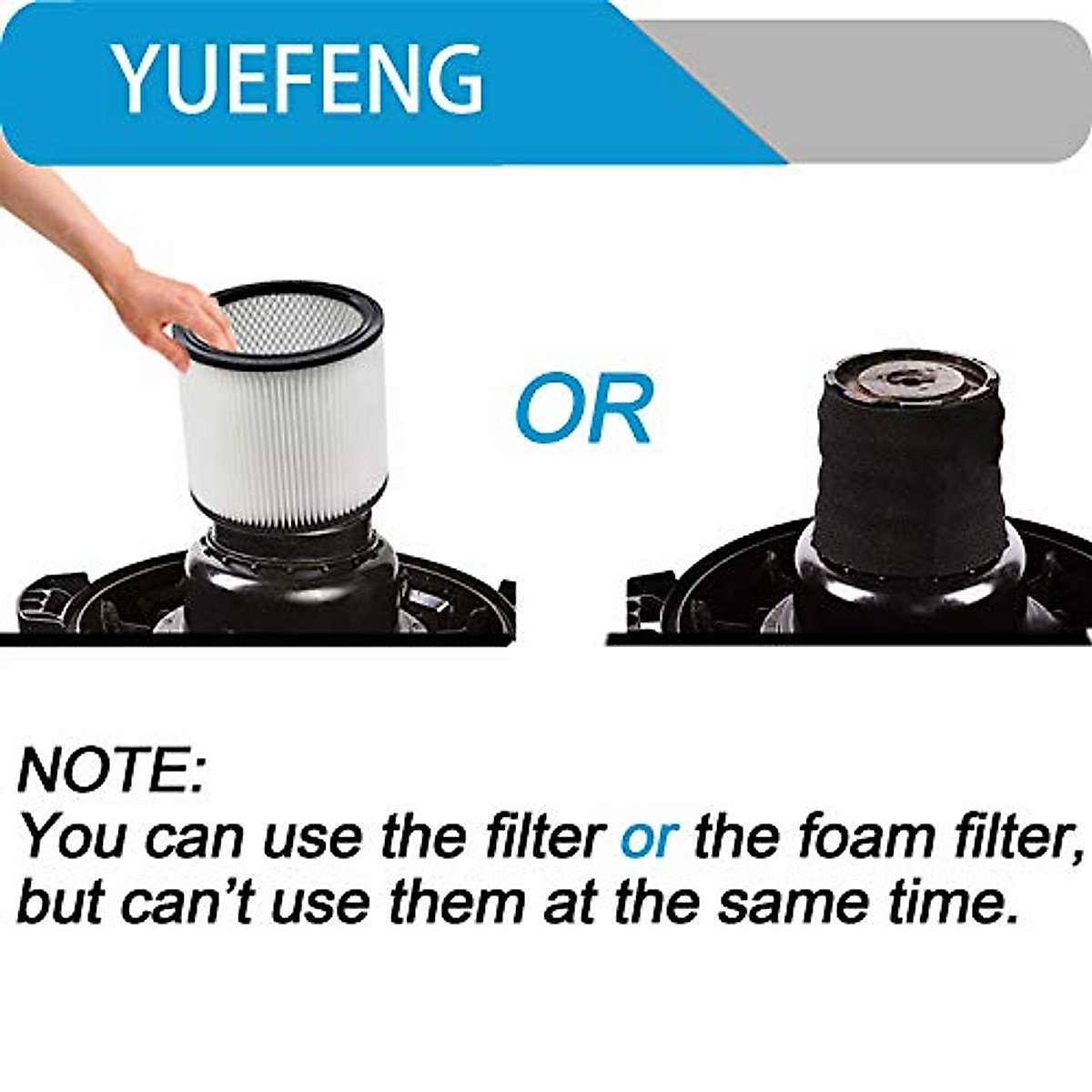 YUEFENG Filter Compatible with Shop-Vac 90350 90304 90333 Replacement fits most Wet/Dry Vacuum Cleaners 5 Gallon and above, Compare to Part 90304, 90585 (2 filters + 4 foam filters)