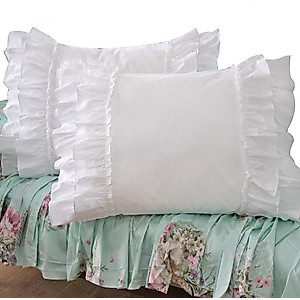 Queen’s House White Ruffle Pillow Shams Set of 2 Cotton Shabby Pillowcases Feminine Pillow Cover King Size