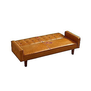 Eafurn 74.41" Faxu Leather Upholstered Futon Bed, Deep Button Tufted Convertible Folding Sleeper Solid Wood Legs, 3 Seater Comfy Soft Sofa & Couches for Living Room Office, Brown PU