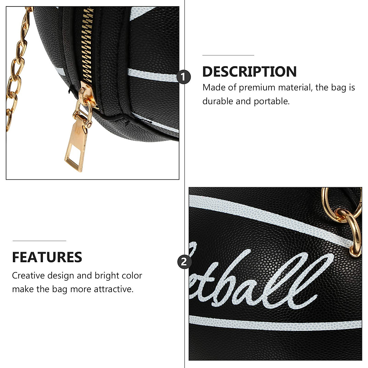 VALICLUD Shoulder Purse Round Basketball Shaped Bag PU Leather Round Handbag Shoulder BagsFashion Cow Crossbody Bag Fashion Winter Messenger Tote Bag for Women Girls (Black) Novelty Shaped Purse