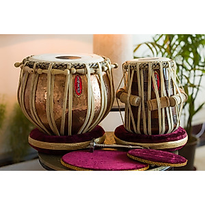 Concert Tabla Drum Set, 5½ Kg Lacquer Polish Copper Bayan, Maharaja, Finest Dayan with Padded Bag, Hammer, Cushions & Cover (PDI-BJJ)