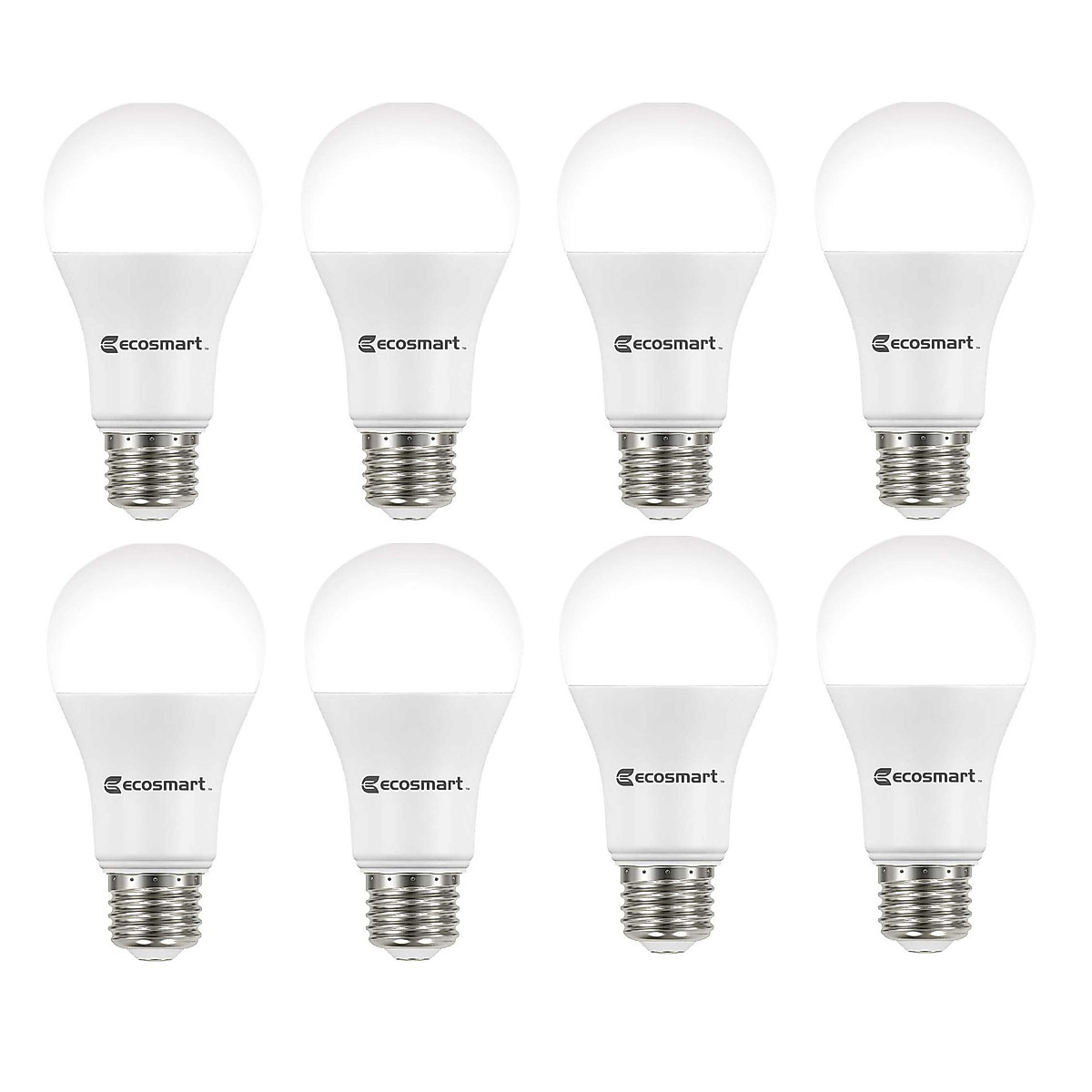 (8-Pack) EcoSmart LED Dimmable 100-Watt Bright White Light Bulb, A19, 1680-Lumen, 3000K, E26 Base