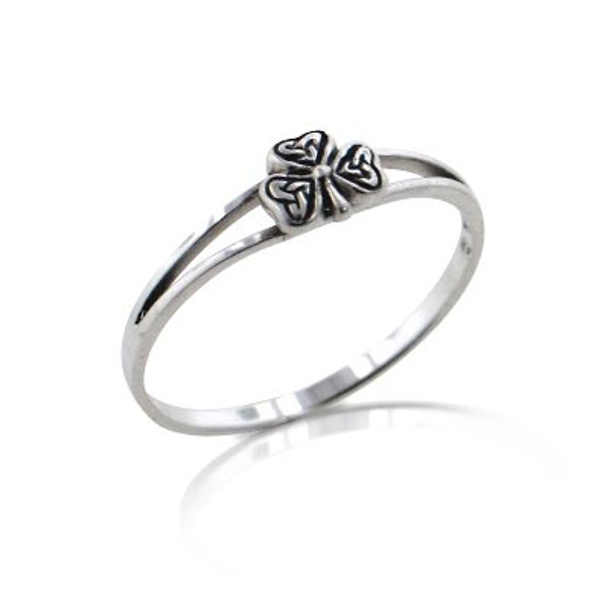 Irish Shamrock Celtic Knot 3-Leaf Clover Sterling Silver Narrow 5mm Pinky Ring Size 6(Sizes 3,4,5,6,7,8,9,10)