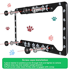 2 Pieces Dog Paw Print License Plate Frames Cat Frames License Plate Cover Aluminum Alloy Covers with 4 Valve Stem Caps and 2 Paw Mat