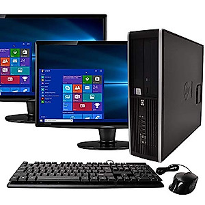 HP Elite Desktop Computer, Intel Core i5 3.2 GHz, 8 GB RAM, 500 GB HDD, Keyboard & Mouse, Wi-Fi, Dual 19 LCD Monitors (Brands Vary), DVD-ROM, Windows 10 (Renewed)
