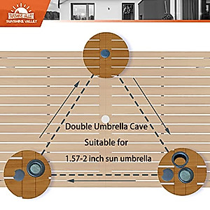 SUNSHINE VALLEY Patio Dining Sets 7 PCS, 6 x Patio Dining Rhombus Chairs Metal Material Teak Color Table Top Rectangular Dining Table with 1.57” Umbrella Hole for Outdoor Kitchen Lawn Garden,Deck.