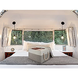 LoforHoney Home Fabric Storage Bins with Lids for Organizing, Foldable Storage Boxes with Lids for Shelves, Clothes Baskets with Cotton Rope Handles, Closet Storage Bins, Large, Beige & Gray, 2-Pack