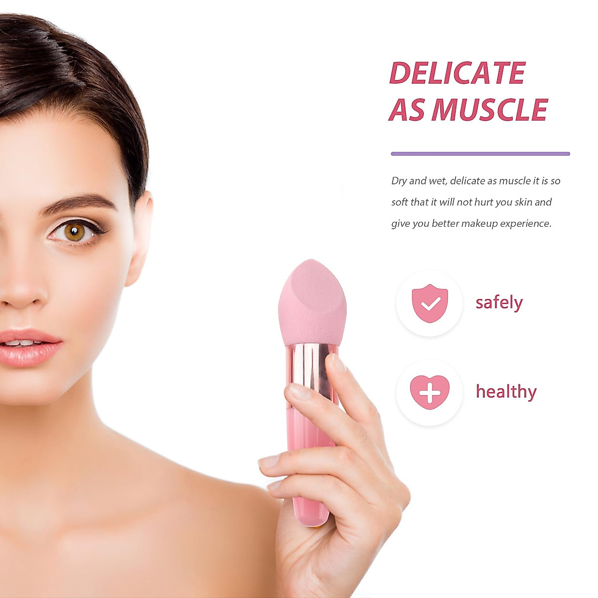 3Pcs Makeup Sponge Beauty Foundation Blending Sponge Makeup Sponge Wedge Foundation Sponges with Handle Cosmetic Professional Beauty Sponge Pink