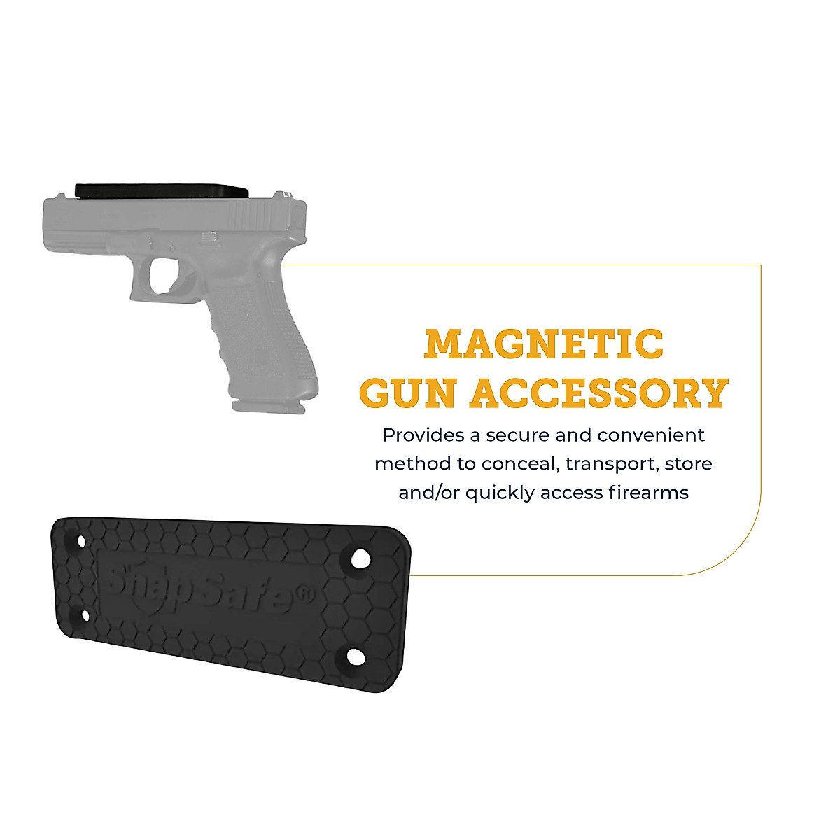 SnapSafe Magnetic Gun Mount 75912-Non-Scratch Rubber Coated Gun Magnet Mount for Pistols, Handguns, Revolvers, & Firearm Accessories - Magnetic Gun Holder Rated for 43 Pounds, Includes Mounting Screws