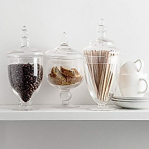 Glaver's Apothecary Jars With Lids, Set Of 3 Candy Jars, Countertop Canister, Glass Décor, Restroom Accessories, Buffet Décor, For all your Vanity Storage and much more