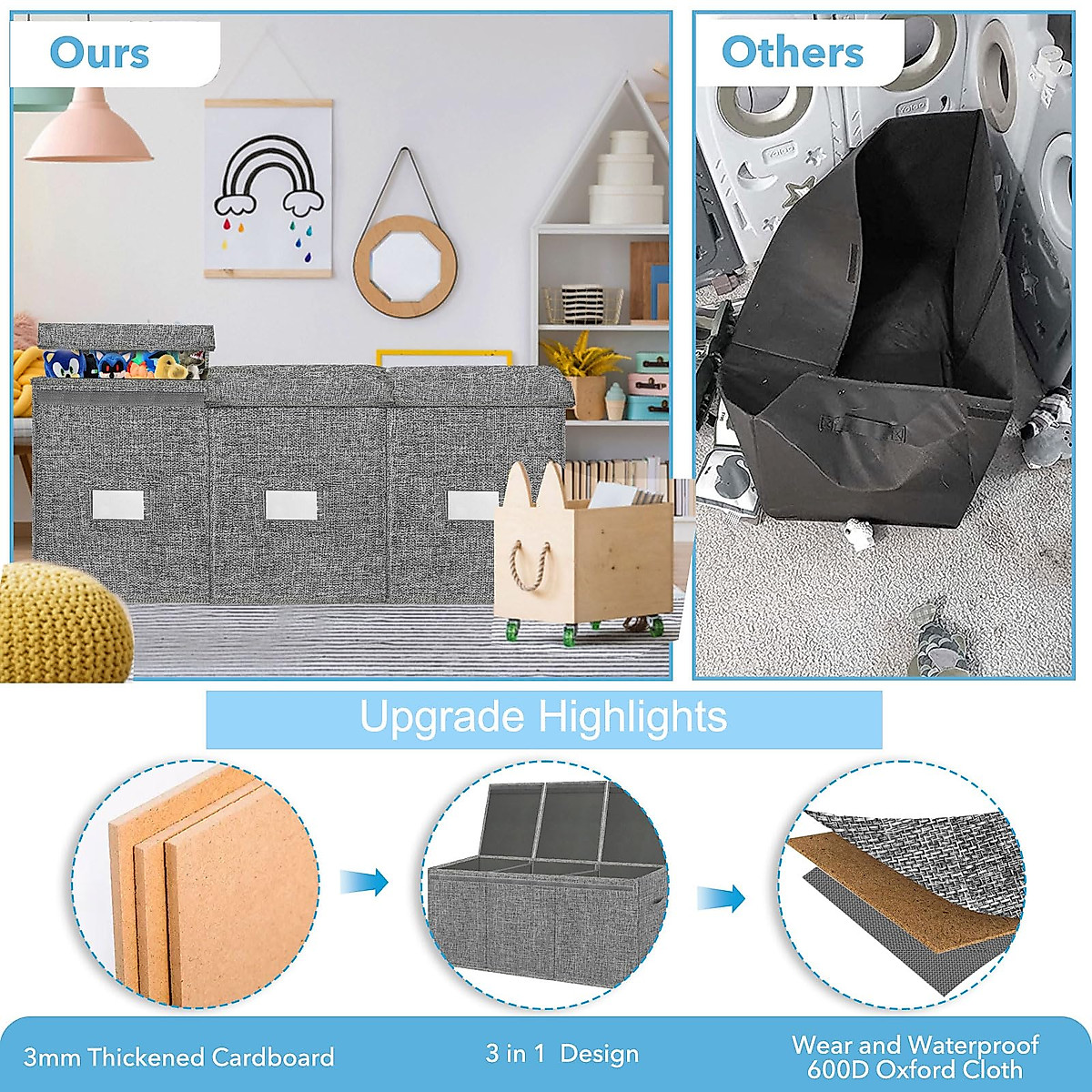 ouruer Large Toy Box Chest,Big Toy Storage Organizer,Storage Bins with Lids,Stuffed Animal Storage,Toy Bins for Kids Extra Large,Toddlers,Baby,Girls,Nursery,Living room,playroom(Grey)