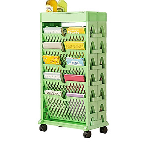 6 Tier Removable Movable Bookshelf, Mobile Unique Bookcase with Top partition Storage, Utility Organizer Green Bookshelves with Wheels for Students Study in Bedroom Living Room Home School,Green,70cm
