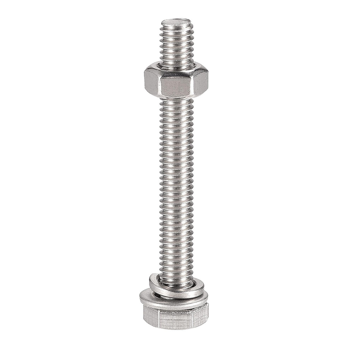 uxcell M6 x 50mm Hex Head Screws Bolts, Nuts, Flat & Lock Washers Kits, 304 Stainless Steel Fully Thread Hexagon Bolts 6 Sets