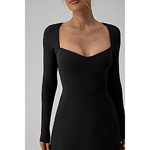 QINSEN Long Sleeve Dress for Women Sexy Sweetheart High Waist Flare Mini Dress Clubwear Black M