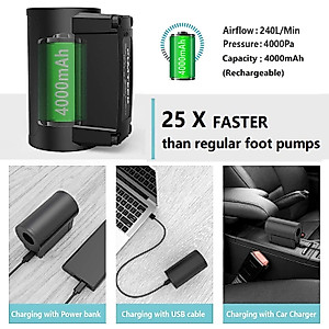 Pumteck Air Pump for Inflatables, Electric Air Pump with 4 Nozzles, Rechargeable Battery Air Mattress Pump, Pool Toys, Air Mattress Beds, Boats, Swimming Ring, USB/4000mAh