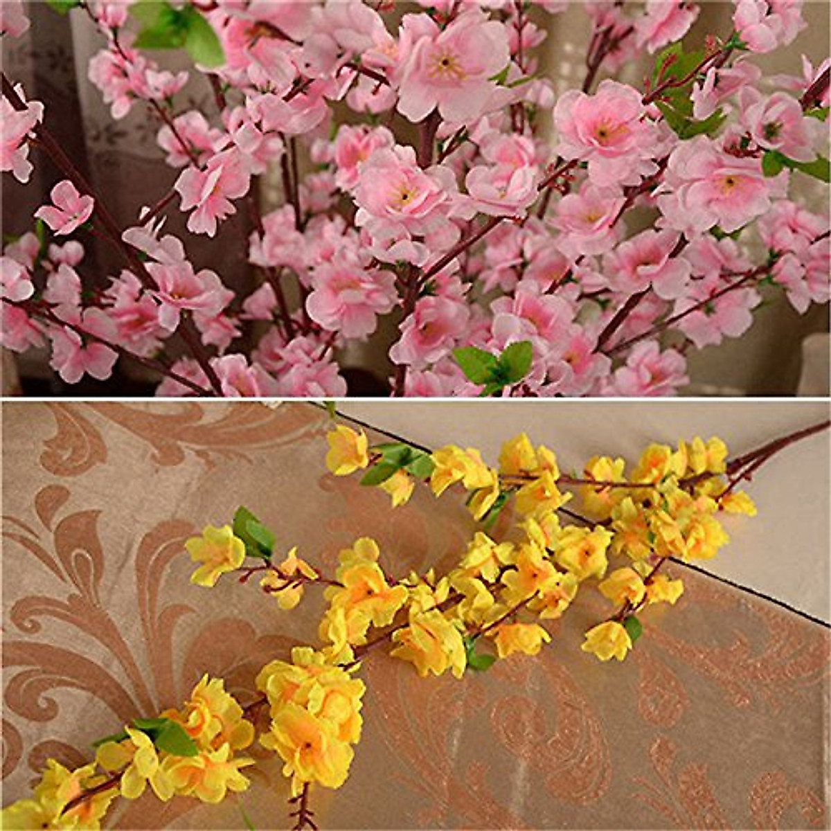 Londegeri 5 Yellow Pink Peach Blossom Artificial Flowers Fake Flower Simulation Flower Table Decoration Accessories Party Beach Theme Decorations Home Hotel Office Wedding Party Garden Decor