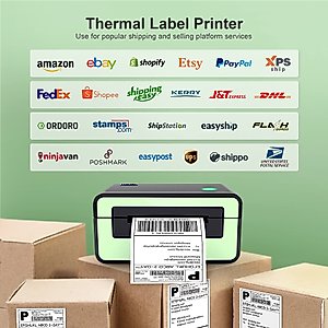 POLONO Shipping Label Printer for Shipping Packages, 4x6 Label Printer, Thermal Label Maker, Compatible with Shopify, Ebay, USPS, FedEx, Amazon & Etsy, Support Multiple Systems(Green)