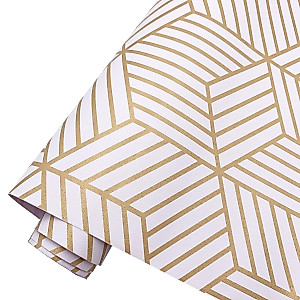 Yifely Golden Stripes Drawer Liner Self-Adhesive Shelf Covering Paper Waterproof Protect Furniture Countertop Surface 17.7 Inch by 9.8 Fee