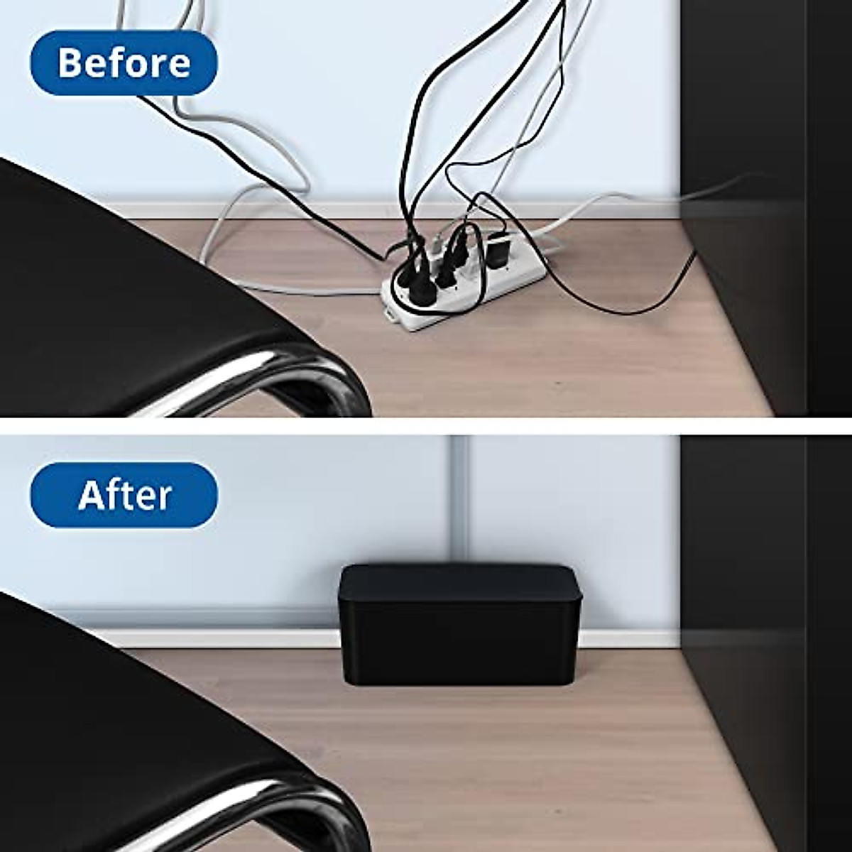 Cable Management Box 2-Pack - Organize & Conceal Power Strips Safely