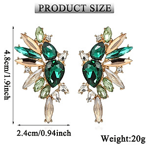 Met-edianger Green Gold Rhinestone Statement Earrings Retro Vintage Crystal Drop Dangle Earrings for Women