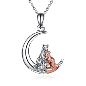 WINNICACA Wolf and Fox Necklace Sterling Silver Wolf Pendant Animal Wolf Fox Jewelry Gifts for Women