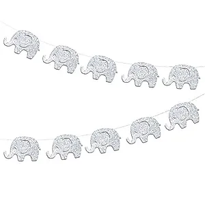 Elephant Garland Banner Glitter Silvery Baby Shower Decorations Christmas Supplies Baby Elephant Decorations Birthday Party Supplies Baby Nursery Decorations 10 Feet 17 Pcs