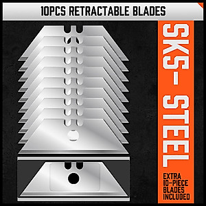 HORUSDY 4-Pack Box Cutter Utility Knife, Safety Retractable Box Cutter for Cardboard, Boxes and Cartons, Extra 10 Blades.