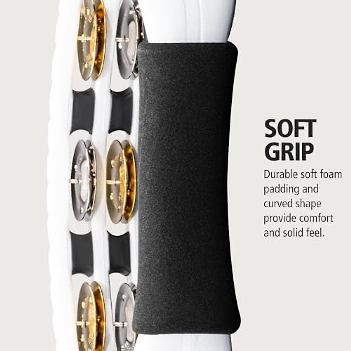 Meinl Percussion Traditional Tambourine, Handheld Half-Moon Shape with Synthetic Frame — NOT Made in China — Double Row Dual Alloy Jingles, 2-Year Warranty (TMT1M-WH)