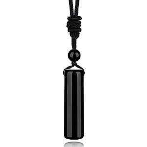 YATOJUZI Obsidian Crystal Necklace Cylindrical Pendant Necklaces Adjustable Rope Healing Crystals Stone Natural Gemstone Necklace Reiki Enger Quartz Jewelry for Women Men