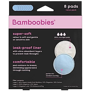 Bamboobies Nursing Pads for Breastfeeding Reusable Washable Breast Pads Super Soft Rayon Made From Bamboo Milk Proof Liner Perfect Baby Shower Gifts, Blue