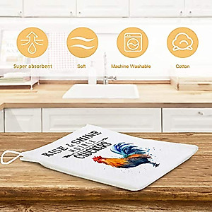 Bonsai Tree Funny Chicken Kitchen Towels with Sayings, Rise and Shine Mother Cluckers Rustic Dish Towels 28” x 28”, White Rooster Farmhouse Tea Towels Housewarming Gifts Decor for New Home