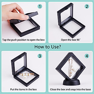 HOSTK 18Pcs 3D Floating Display Case, Transparent Film Jewely Storage Box, Black Challenge Coin Display Holder Stand for Antique Challenge Coins Medals Jewelry Shells Specimen Pins Minerals Rocks Gems