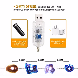 WSgift Sea Glass String Lights, Beach Theme Decorative Lights 19 Ft 40 LED USB Plug-in with Remote and Timer for Indoor Outdoor Tent Wedding Nursery Bedroom Party Birthday