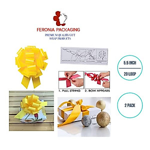 Feronia Packaging 2 Pieces Pull Bow for Gift Wrapping Gift Bows Pull Bow With Ribbon for Wedding Gift Baskets, 5.5 Inch 20 Loop (Yellow)