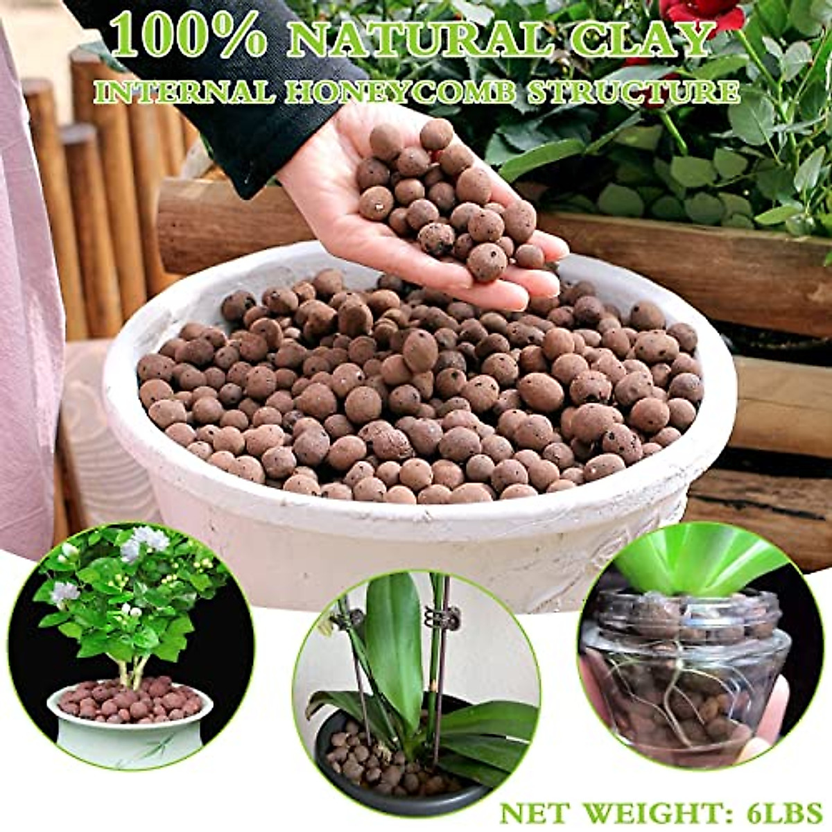 Halatool 6 LB Organic Clay Pebbles 4mm-16mm Leca for Plants 100% Natural Hydroton Clay Pebbles for Hydroponic Growing Gardening Orchids Drainage Decoration Aquaponics