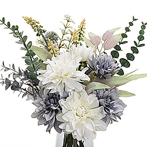 COZZI CODI Fake Flowers Artificial Blue Flowers with Vase, Table Centerpieces for Dining Room, Silk Flower Arrangements for Home, Living Room Bathroom Plant Decor, Centerpiece Table Decorations