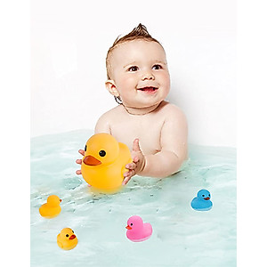 Bath Duck Toys 4 Pcs Colorful Rubber Duck Family Squeak Ducks Baby Shower Toy for Toddlers Boys Girls (Colorful Duck Family)