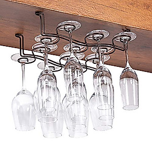 BOOKZON Wine Glasses Rack Under Cabinet Set of 2 Wine Glass Racks Under Shelf Counter Hanging Stemware Holder Organizer Storage Hanger for Kitchen,Home, Bar