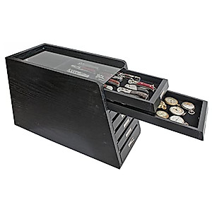 DisplayGifts Knife Storage Glass Top Display Case Holder Tool Storage Cabinet with Felt Bottom Drawers Black