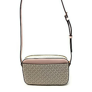 Michael Kors Jet Set Saffiano Leather Crossbody Bag (Vanilla Sig Powder Blush)
