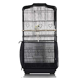Bird Cage Seed Catcher, Large Airy Gauze Seeds Bird Cage Cover Guard Adjustable Bird Cage Cover Birdcage Seed Feather Catcher Universal Birdcage Parrot Bird Nylon Mesh Net Cover(XL-118x32 in, Black)