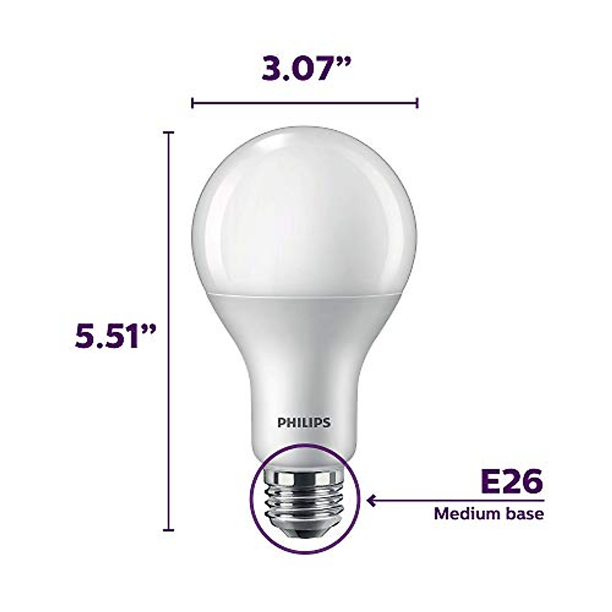 Philips 479469 LED Dimmable Frosted A21 Light Bulb, 1100 lm.s, 2700-Kelvin, 12 (75W Equivalent), E26 Medium Screw Base, Warm Glow, White (Pack of 6)