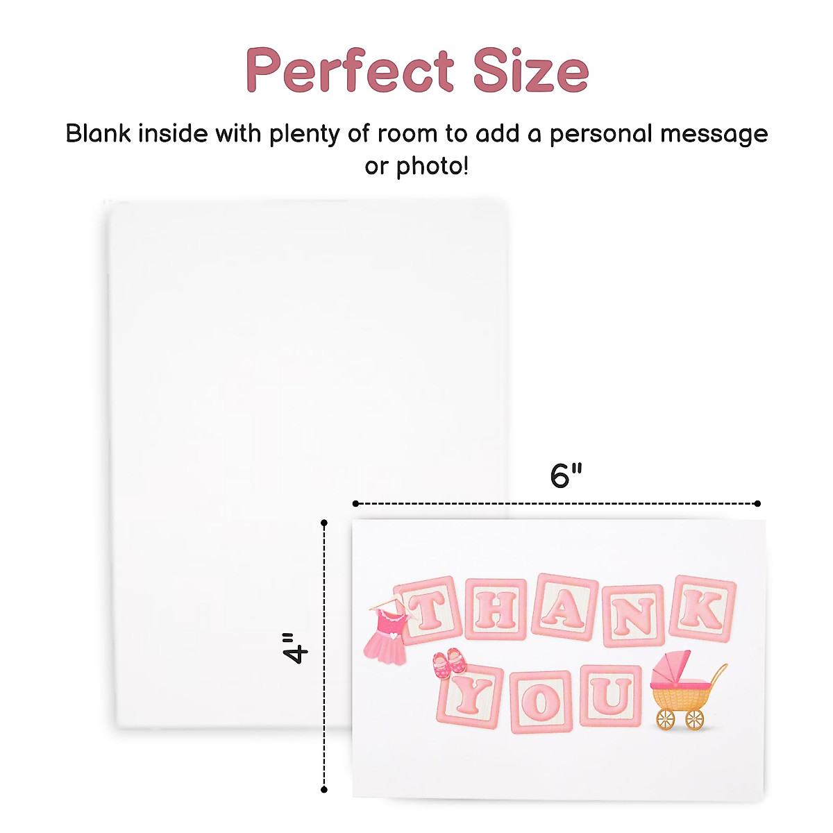 apearrie Baby Shower Thank You Cards with Envelopes, Set of 24 Thank You Cards Baby Shower, Pink Baby Thank You Cards with Envelopes, Thank You Baby Shower Cards