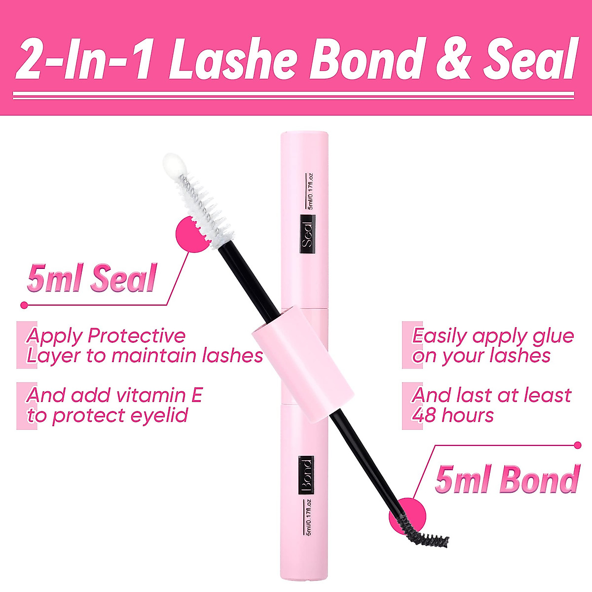 Cluster Lashes Glue for Eyelash Extensions Individual Bond and Seal Lashes Glue Strong Hold 72 Hours Eyelashes Glue Waterproof Clump-Resistant Lash Glue Mascara