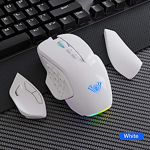 AULA H510 MMO Gaming Mouse, with Backlit RGB LED, 14 Buttons Programmable, 10,000 DPI, Ergonomic Optical Sensor USB Wired Computer Mice for FPS/MOBA Games, Black