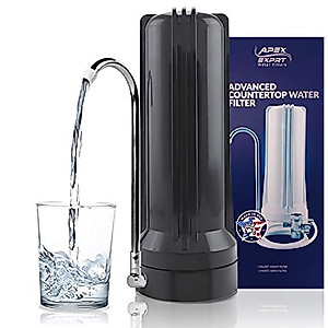 APEX MR-1030 Countertop Water Filter, 3 Stage GAC Calcite KDF-55 Water Filter for Sink, Easy Install Faucet Water Filter - Reduces Heavy Metals, Bad Taste and Up to 99% of Chlorine - Black