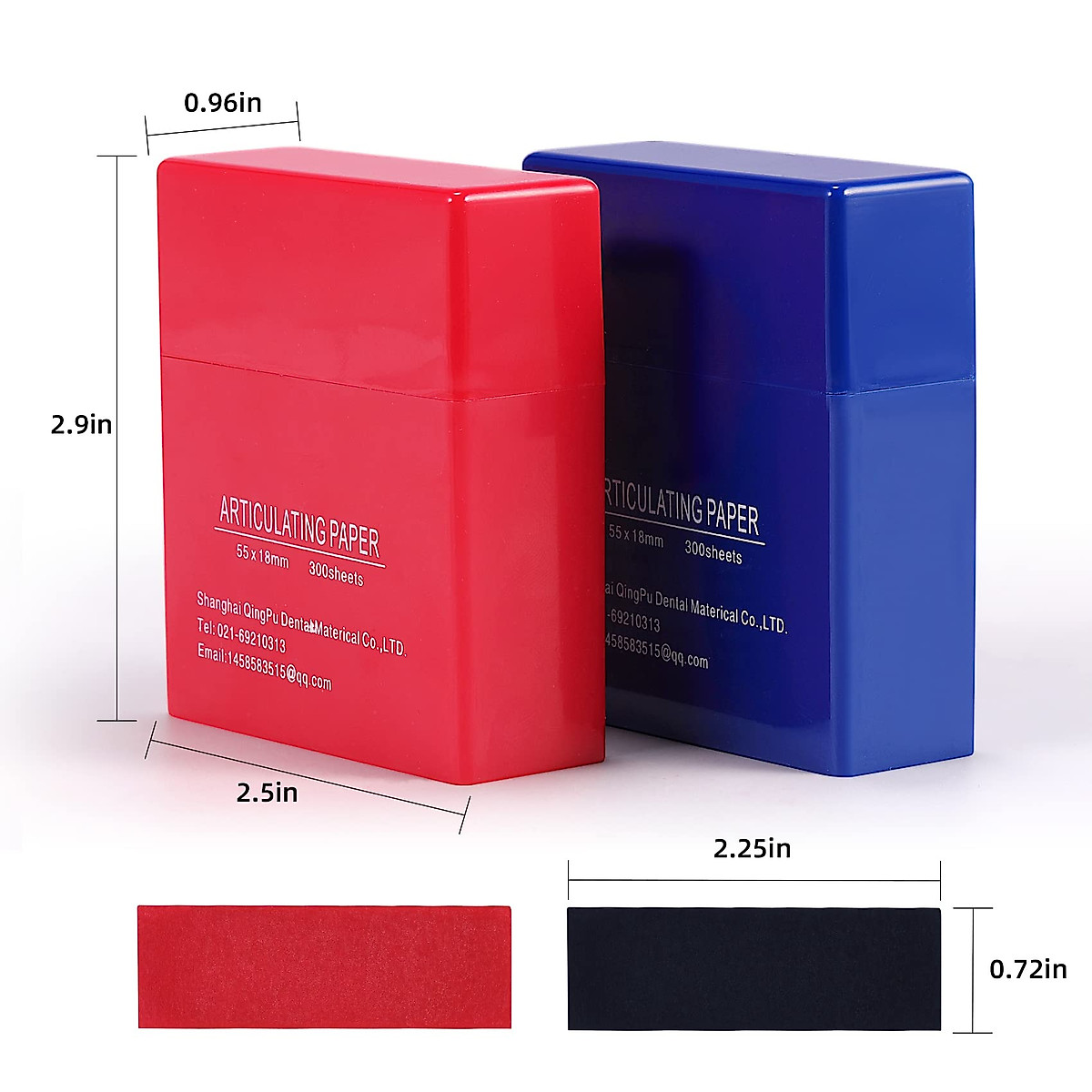 Dental Articulating Paper 300 PCS, Plastic Dispenser Blue 100 Micron Bite Articulating Paper & Film Doubled Side - 55 x 18 x 0.1mm - 12 Months Warranty