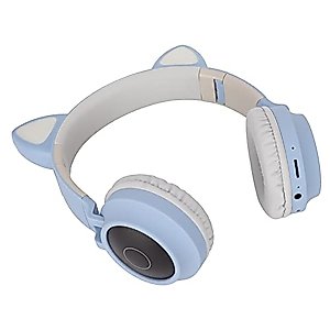 PUSOKEI Gaming Headset, Deep Bass Cat Ear Gaming Headphones Bluetooth 5.0, Retractable and Foldable Cat Headphones Noise Reduction Over Ear Headphones with Soft Earmuffs(Blue
