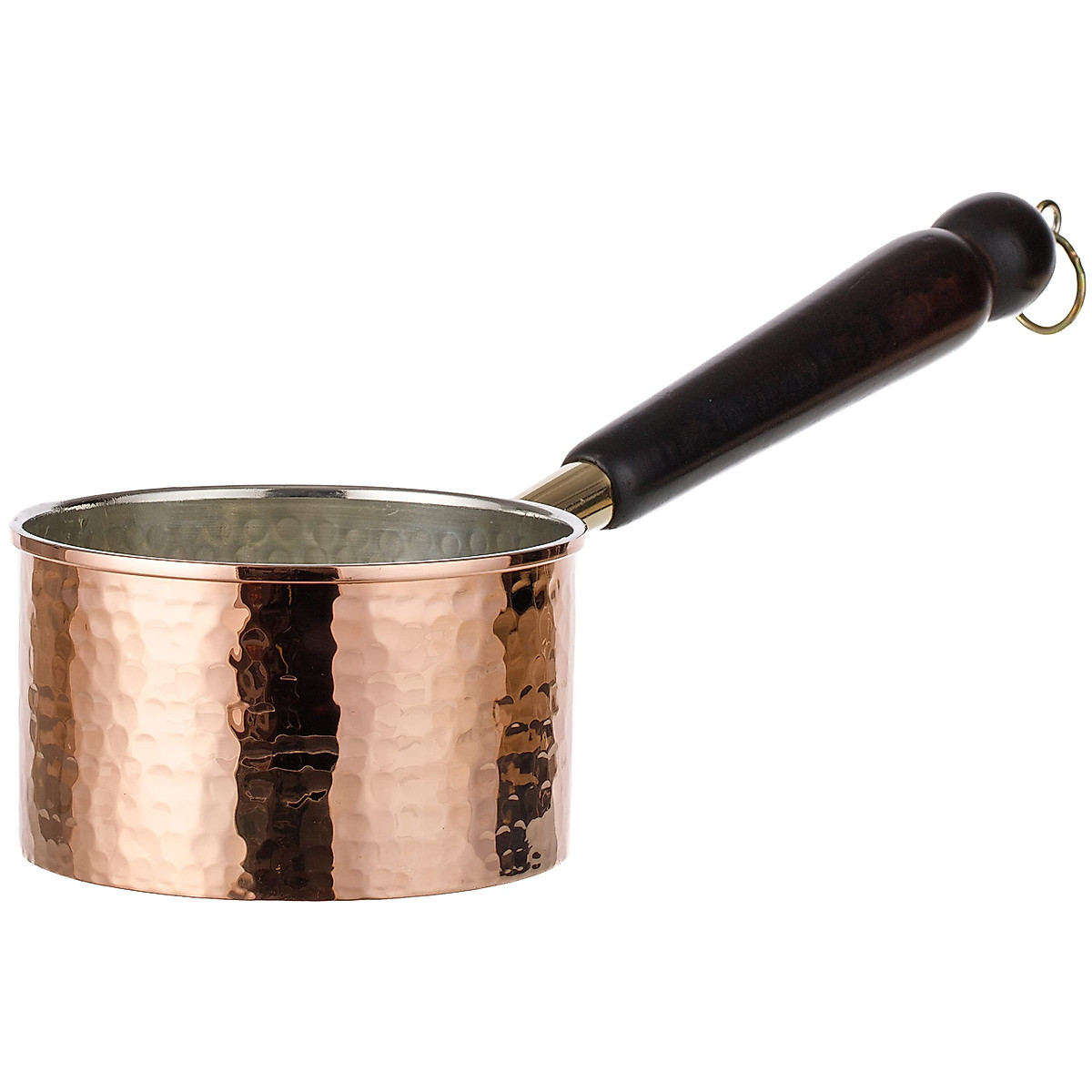 DEMMEX Copper Saucepan, 1mm Thick Solid Uncoated Copper, Wooden Handle, Tin Lined, 100% Handmade in Turkey (0.8 Quarts-5"x2.7")